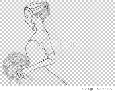 Sideways bride line drawing (wedding dress,... - Stock Illustration ...
