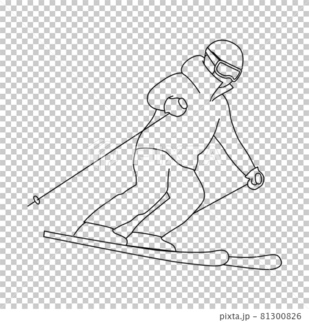 Skier illustration (line drawing, white... - Stock Illustration ...