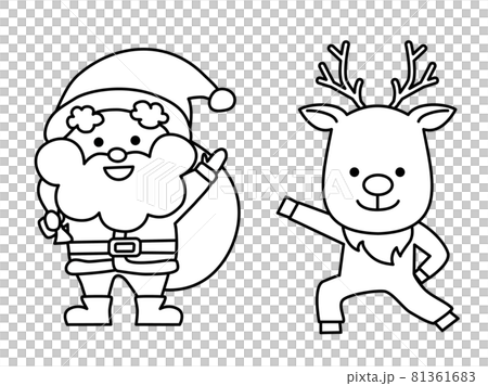 Santa Claus and reindeer line drawing - Stock Illustration [81361683 ...