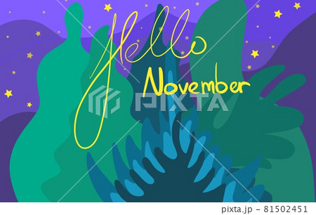 November night illustration with leaves, plants...のイラスト素材 [81502451 ...