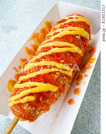 Korean style Corn Dog Hatog topping mustard...の写真素材 [81901357] - PIXTA