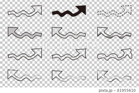 Wavy, wavy arrow, monochrome variation set - Stock Illustration ...