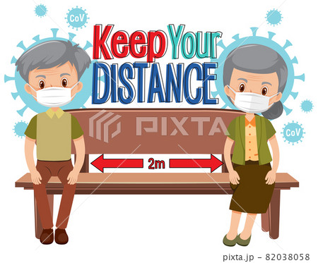 Keep your distance banner with cartoon characterのイラスト素材 [82038058] - PIXTA