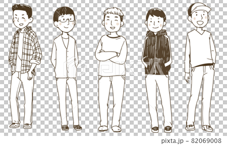 Standing picture of 5 adult men - Stock Illustration [82069008] - PIXTA
