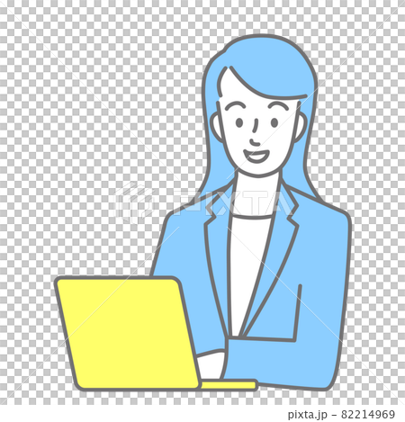 Upper body of a young woman in a suit using a... - Stock Illustration ...