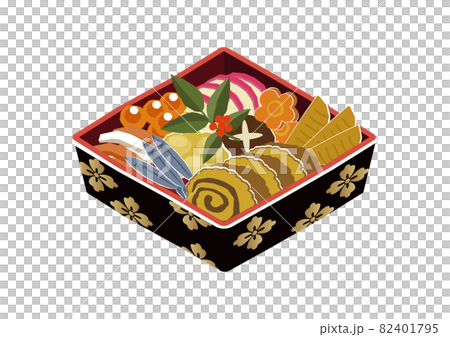 New Year material. Illustration of osechi... - Stock Illustration ...