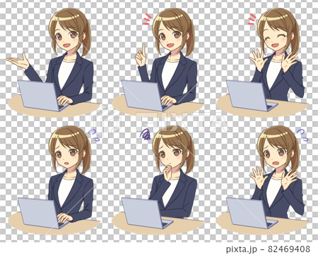 Women's set of suits to operate a personal... - Stock Illustration ...
