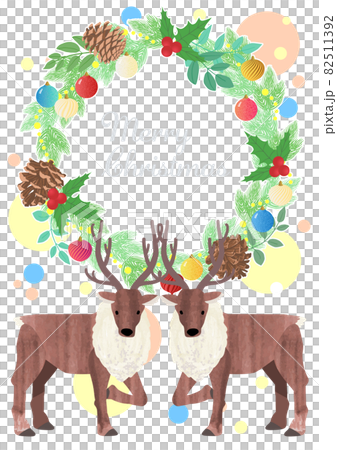 Christmas wreath and reindeer Christmas card... - Stock Illustration ...