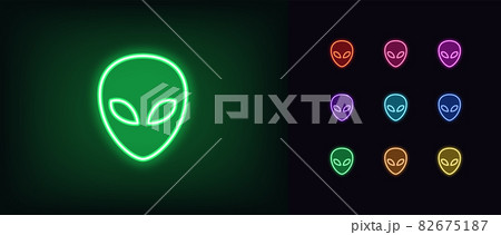 Outline neon alien icon. Glowing neon alien...のイラスト素材 [82675187] - PIXTA