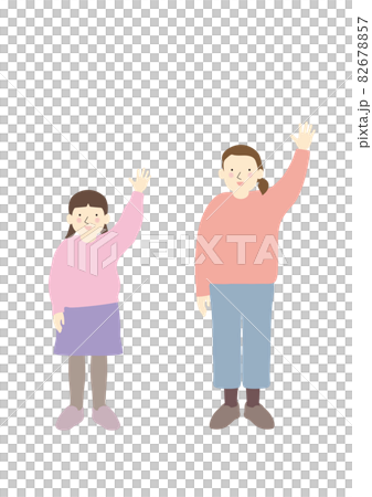 Girl and adult woman with one hand raised - Stock Illustration ...