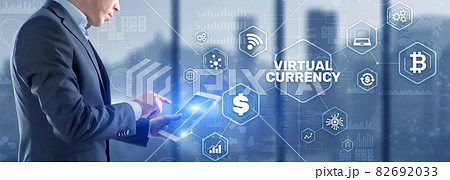Currency symbols on a virtual screen. Virtual Currency Exchange ...