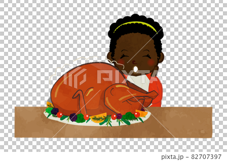 African American girl rejoices in turkey - Stock Illustration [82707397 ...