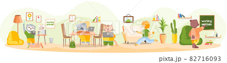 Working animals cute cartoon character works at...のイラスト素材 [82716093 ...