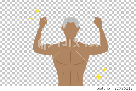 Senior male bodybuilder who makes and poses bicep - Stock Illustration ...