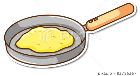 Sticker omelette in a pan on white backgroundのイラスト素材 [82756267] - PIXTA