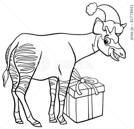 cartoon okapi on Christmas time coloring book pageのイラスト素材 [82778841 ...