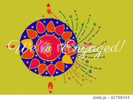 We are engaged text against colorful decorative...のイラスト素材 [82796543 ...