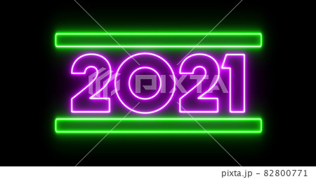 Image of flickering purple neon 2021 number and...のイラスト素材 [82800771 ...