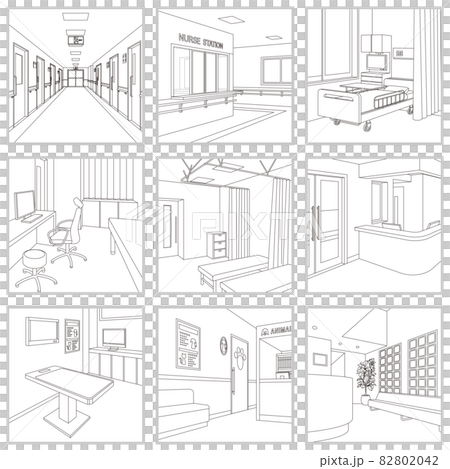 Hospital line drawing vector illustration - Stock Illustration ...