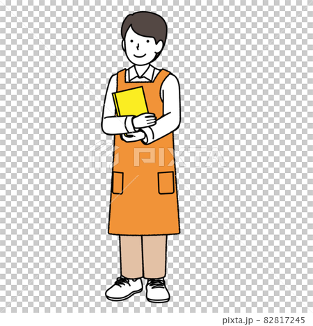 A male bookstore clerk in an apron - Stock Illustration [82817245] - PIXTA