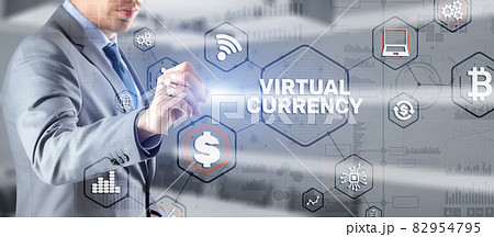 Currency symbols on a virtual screen. Virtual Currency Exchange ...
