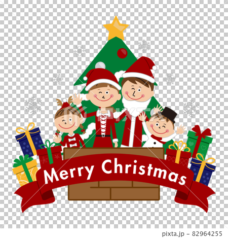 Pop family Christmas cosplay Christmas tree to hi - Stock Illustration ...