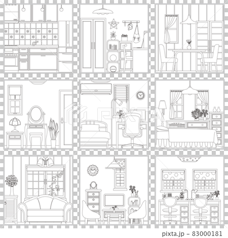 Interior line drawing vector illustration. - Stock Illustration ...