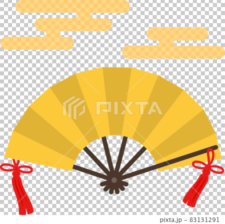 Golden folding fan with decorative string - Stock Illustration ...