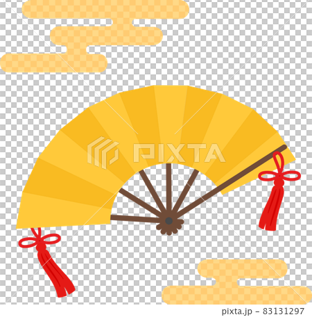 Golden folding fan with decorative string - Stock Illustration ...