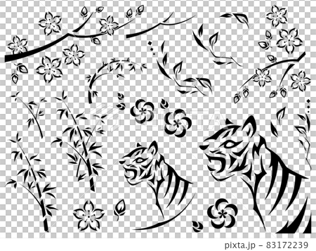 Tiger's Five Elements _ Tribal-style... - Stock Illustration [83172239 ...