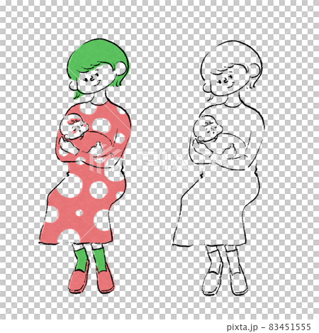 Mother whole body hand-drawn illustration of... - Stock Illustration ...