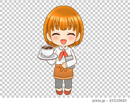 Cafe clerk girl_Chibi character - Stock Illustration [83520685] - PIXTA