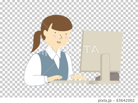 A young office lady in uniform who is inputting... - Stock Illustration ...
