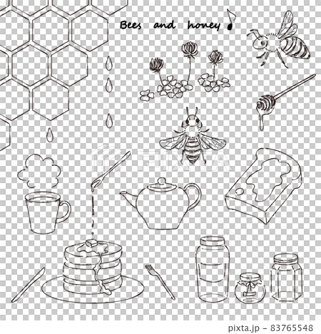 Honey honey bee illustration set line drawing - Stock Illustration ...