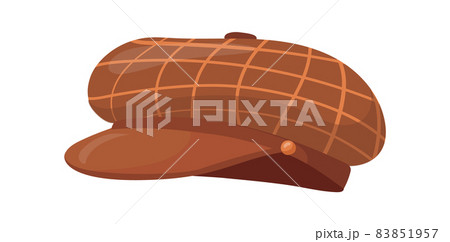 Cartoon peaked cap. Brown checkered retro hat...のイラスト素材 [83851957] - PIXTA