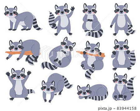 Cute cartoon baby raccoon sleeping, standing...のイラスト素材 [83944158] - PIXTA