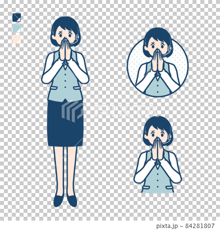 インカムをつけたビジネス女性が驚き不安な様子になっているイラストのイラスト素材 [84281807] - PIXTA