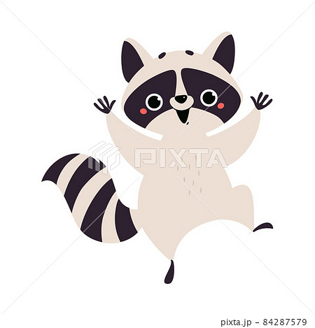 Cute Raccoon Character with Ringed Tail Jumping...のイラスト素材 [84287579 ...