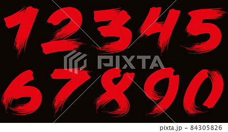 Red brushstroke numbers on black background.のイラスト素材 [84305826] - PIXTA