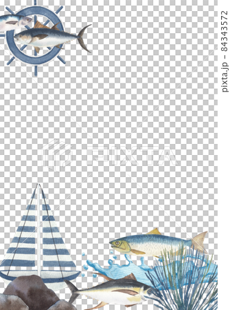 Seafish frame Watercolor Illustration - Stock Illustration [84343572 ...