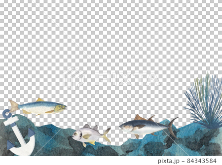 Seafish frame Watercolor Illustration - Stock Illustration [84343584 ...