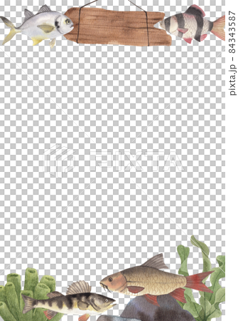 Seafish frame Watercolor Illustration - Stock Illustration [84343587 ...