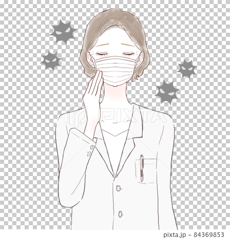 Middle-aged female doctor wearing a non-woven mask - Stock Illustration ...