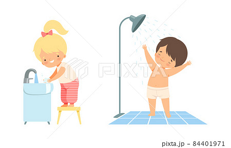Child Taking A Shower Bath Clipart