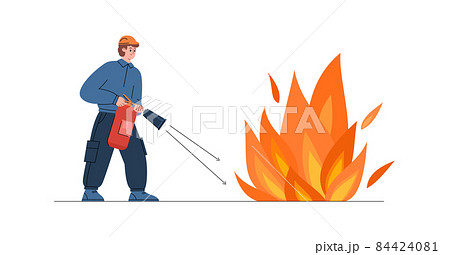 Fireman aims fire extinguisher nozzle to the...のイラスト素材 [84424081] - PIXTA