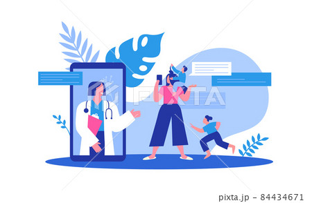 Phone doctor pediatrician app mom with childrenのイラスト素材 [84434671] - PIXTA