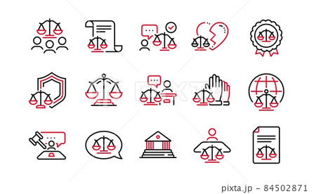 Court line icons set. Lawyer, Scales of Justice...のイラスト素材 [84502871 ...