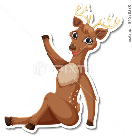 Deer sitting cartoon character stickerのイラスト素材 [84558230] - PIXTA