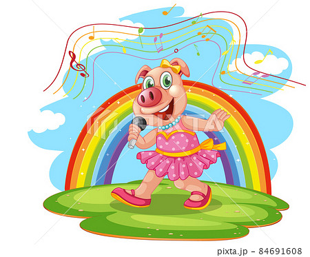 Pig singing cartoon character with rainbow...のイラスト素材 [84691608] - PIXTA