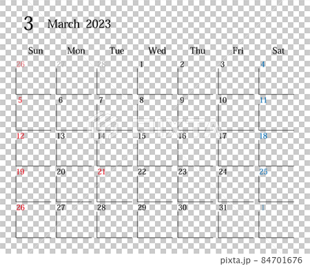 March 2023, Japanese calendar - Stock Illustration [84701676] - PIXTA